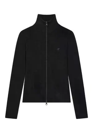 COURREGES High Neck Zip-up Merino Wool Sweater - Black