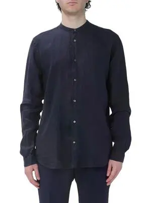 BROOKSFIELD Mandarin-collar Linen Shirt - Blue