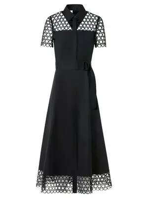 Akris Eyelet Guipure Cotton Poplin Midi Dress - Black