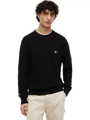 Tommy Hilfiger Textured Crewneck Sweater In Regenerative Cotton - Black