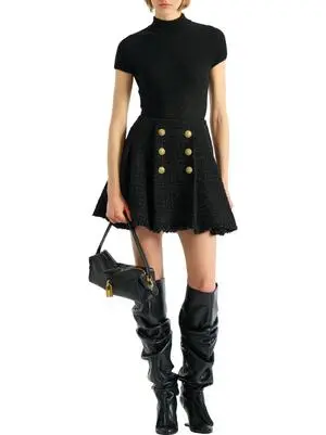 Balmain Balmain Flared Tweed Mini Skirt With Lion Head Buttons Black