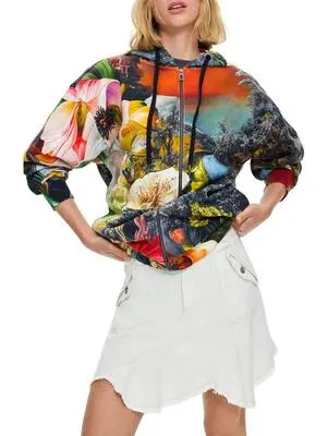 Desigual Printed Full Zip Hoodie With Drawstring Hood - Multi