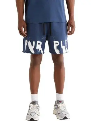 PURPLE BRAND Cotton Fleece Shorts With Smear Logo - Blue
