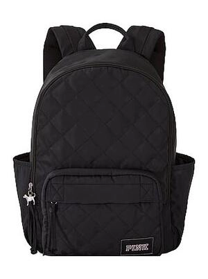 Pink Puffer Quilted Backpack Black