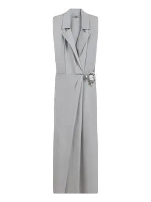 NOCTURNE Sleeveless Maxi Dress With Embellished Belt Detail - Grey