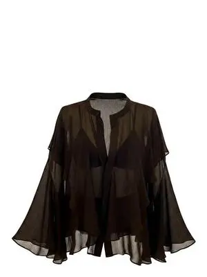 CONCEPT A TROIS Espresso Chiffon Ruffle Blouse - Brown