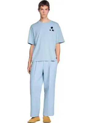 Sandro Flower Print Cotton T-shirt - Sky Blue