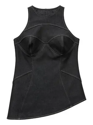 NOCTURNE Halter Neck Sculptural Denim Bustier Top - Black