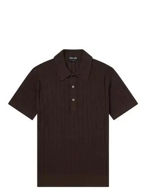 TOM FORD Ribbed Cotton And Silk-blend Polo Shirt - Brown