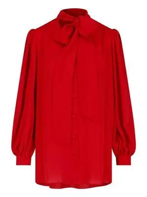 Valentino Garavani Silk Blouse With High Collar And Bow Detail - Red