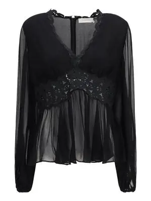 Zimmermann Luna Peplum Blouse With V-neck And Puff Sleeves - Black