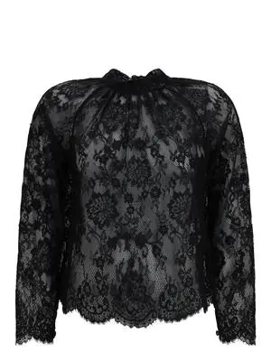 SELF-PORTRAIT Lace High Neck Blouse - Black