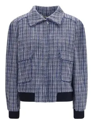 Kiton Textured Tweed Jacket With Zip Closure - Blue