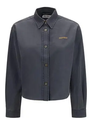 Miu Miu Denim-effect Cotton Shirt - Grey