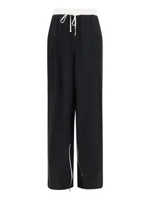 Kiton Silk Wide-leg Pants With Drawstring Waistband - Black