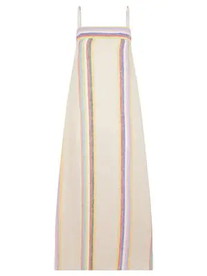 Staud STAUD Laura Striped Linen Maxi Dress Neutrals