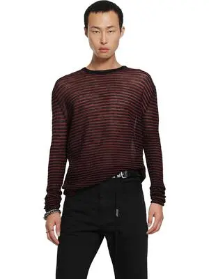 ANN DEMEULEMEESTER Striped Crepe Wool Knit Sweater - Red