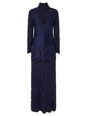 Rabanne RABANNE Lace Trimmed Jersey Maxi Dress Navy