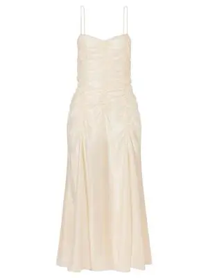 Khaite Raina Ruched Silk-blend Midi Dress - Neutrals
