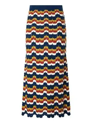 ESCVDO ESCVDO Lucero Crocheted Cotton Striped Midi Skirt