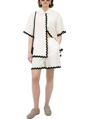 Hugo Ric-rac Trim Linen Shorts - White