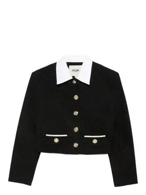 Maje Textured Cropped Jacket - Black