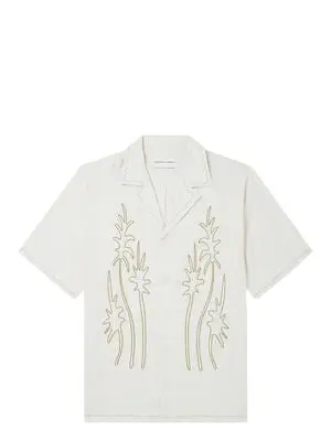 Frescobol Carioca Alves Embroidered Linen Shirt - Neutrals