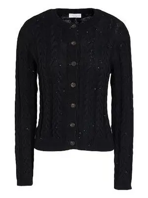 Brunello Cucinelli Sequined Cable-knit Cotton Blend Cardigan - Black