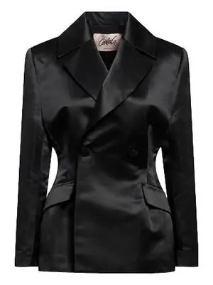 CARLA G. Double-breasted Satin Blazer - Black