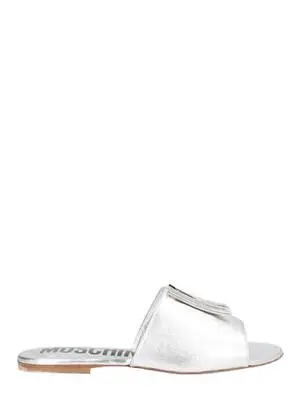 Moschino Leather Slide Sandals With Logo Embellishment - Silver