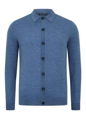 PAUL JAMES KNITWEAR Cassius Extra Fine Merino Wool Polo Cardigan - Blue