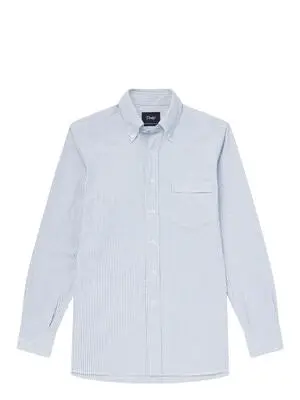 DRAKE'S Button-down Collar Striped Cotton Shirt - Blue