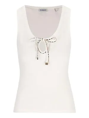 Burberry Ribbed Cotton Tank Top With Tie Detail - White