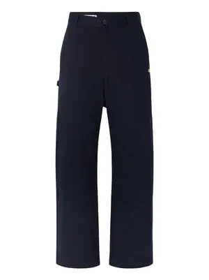 Loewe Logo-embroidered Wide-leg Cotton-blend Drill Trousers - Blue