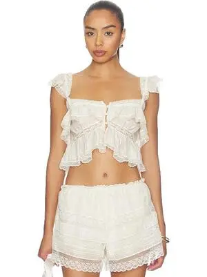 LoveShackFancy Linata Lace-trimmed Top - Ivory
