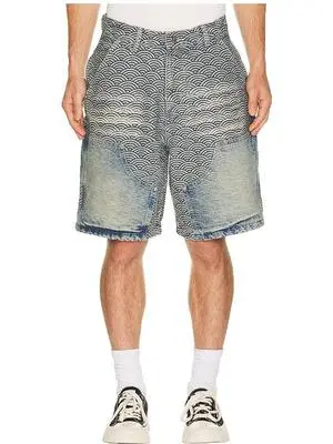 RYOKO RAIN Seigaiha Denim Shorts - Blue