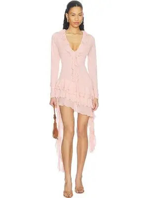 Ronny Kobo Asymmetrical Ruffled Chiffon Dress - Seashell