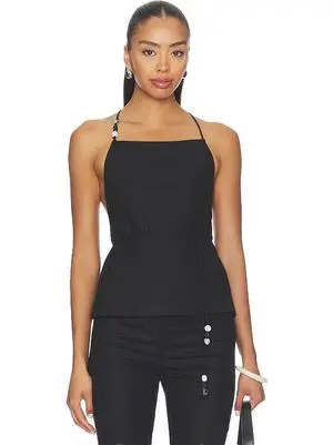 L'academie Anaia Linen Blend Top With Back Tie Detail - Black
