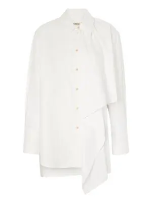 Ossou Tess Draped Cotton Poplin Shirt - Neutrals
