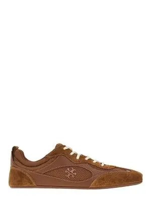 Tory Burch Mesh And Leather Lace-up Sneakers - Brown