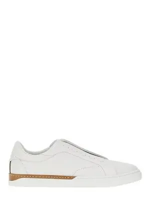 Fendi Selleria Stitching Leather Slip-on Sneakers - White