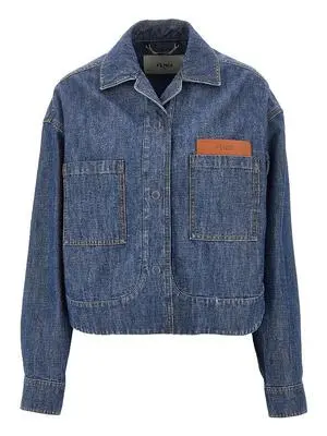 Fendi Fendi Chambray Denim Jacket With Leather Pocket Blue