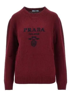 Prada Wool And Cashmere Crew Neck Sweater With Logo - Red