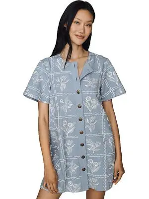 Maeve Pollie Swing Buttondown Mini Dress - Blue