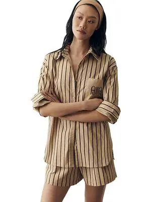 ARAMINTA JAMES Striped Cotton Pull-on Shorts - Sand