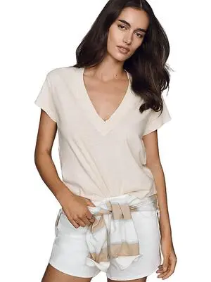 PERFECTWHITETEE Cotton Boxy V-neck T-shirt - Sugar