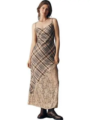 Avec Les Filles Bias Lace Maxi Dress - Brown Pattern