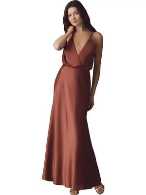 Bhldn Plunge Open-back Slip Maxi Dress - Maroon
