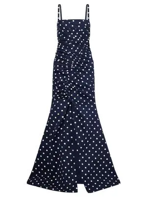 Carolina Herrera Gathered Polka Dot Cotton-blend Twill Gown - Blue