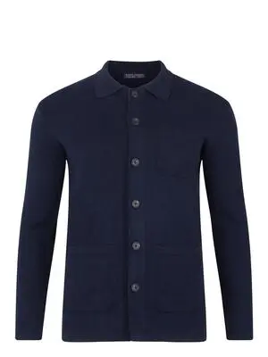 PAUL JAMES KNITWEAR Midweight Cotton Benjaminn Work Shirt Navy - Blue